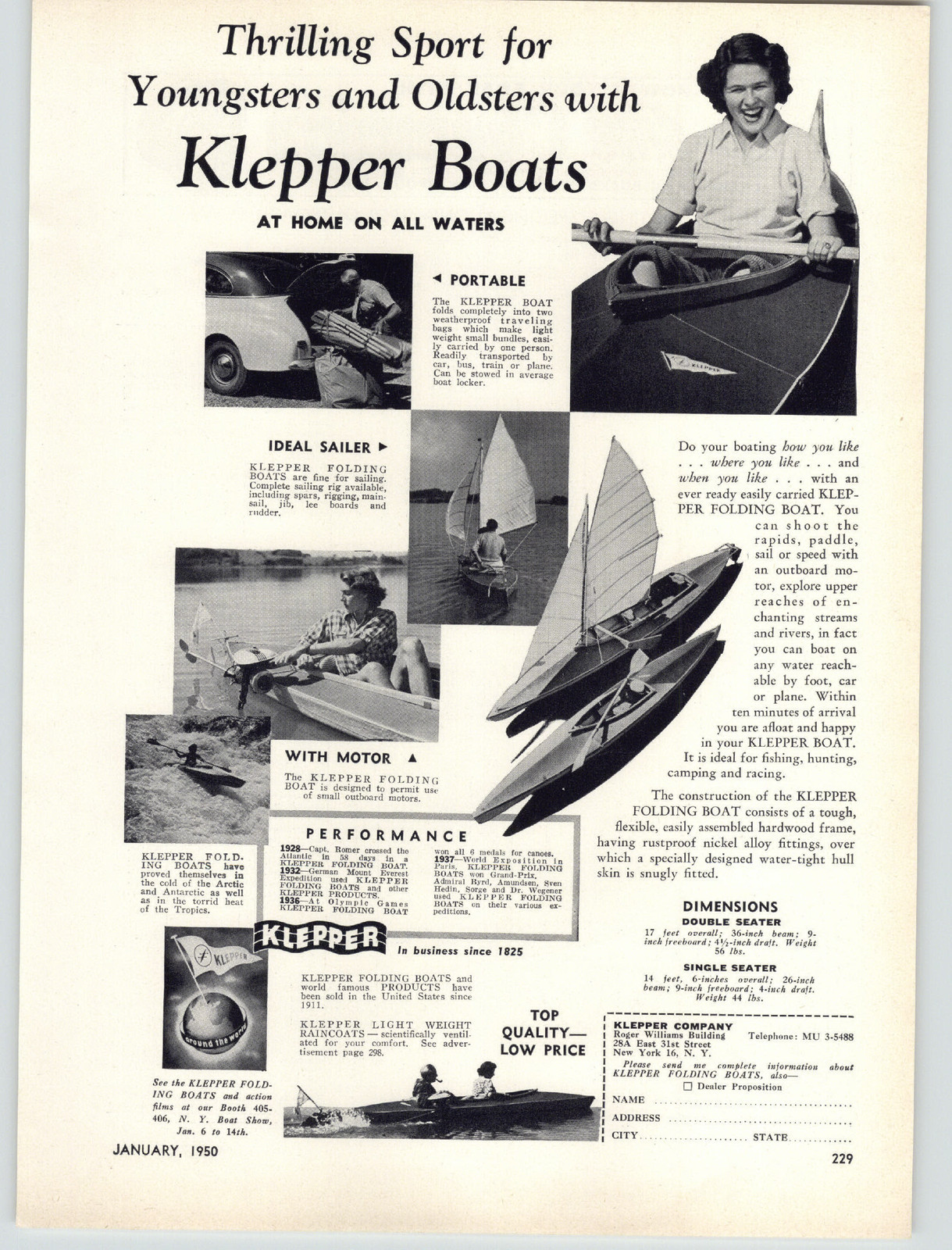 1950 PAPER AD Klepper Boats Portable Sailboat Folding Kayak | eBay