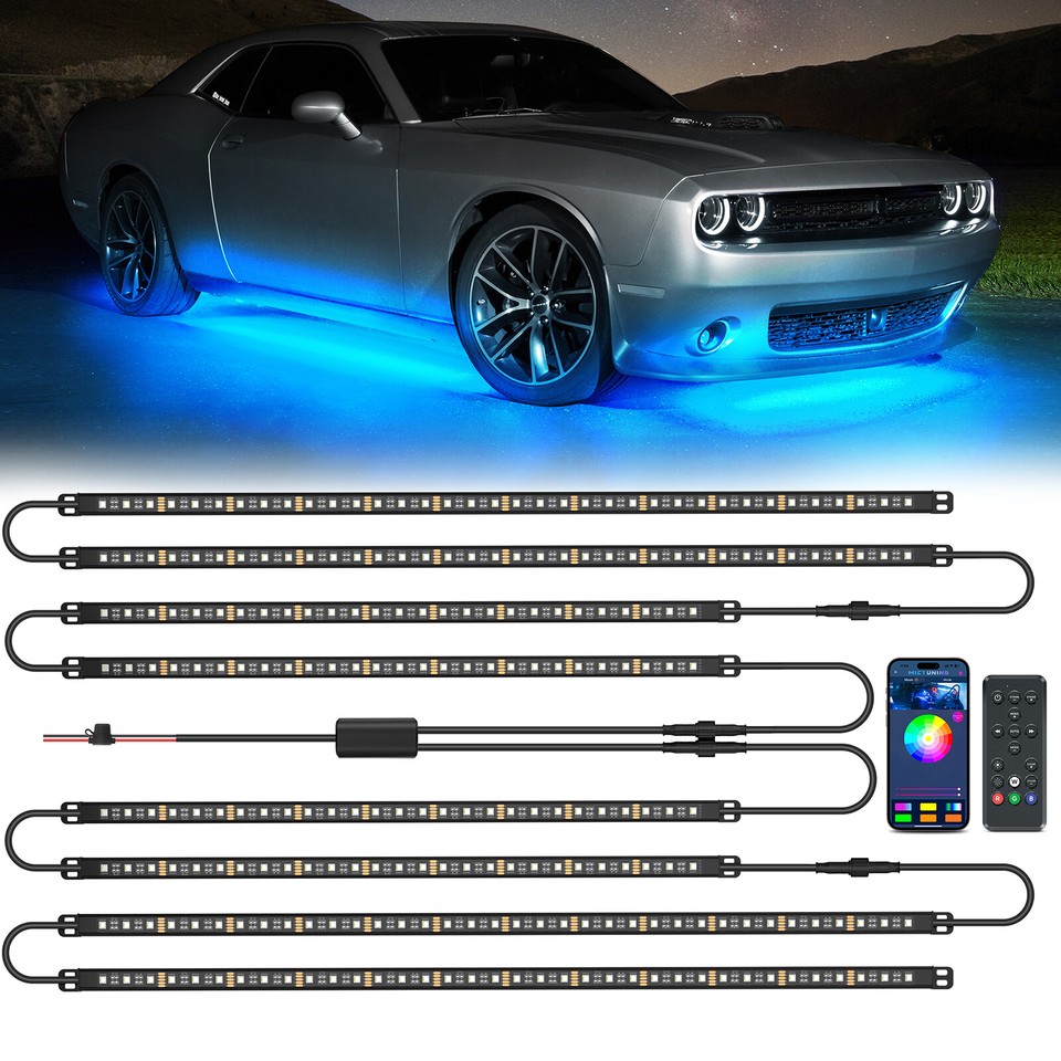 8pc RGBW LED Car Underglow Light Kit, Aluminum Exterior Underbody Neon ...