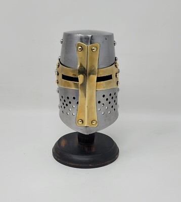 Medieval Knight Mini Templar Metal Helmet With Wood Display Stand 7 ...
