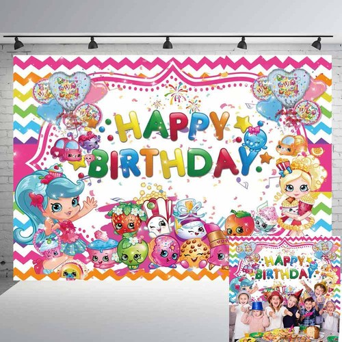 Shopkins Happy Birthday Backdrop Banner Vinyl Girls Party Supplies ...