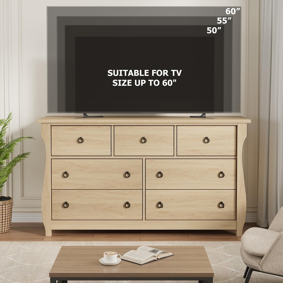 7 Drawers Dresser Wood Storage Chests with Curved Legs for Bedroom,3/6 ...