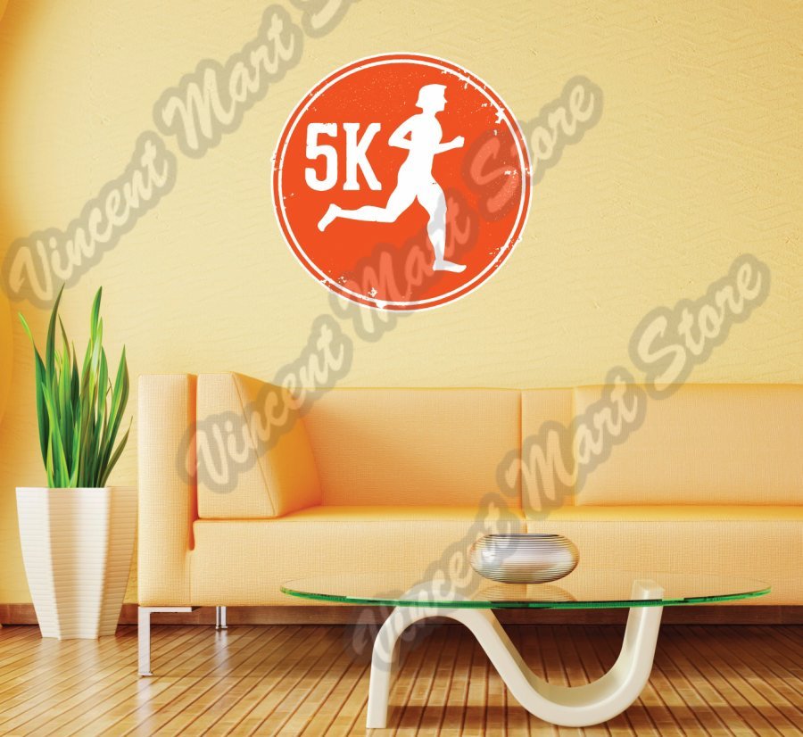 Five 5K Miles Run Marathon Grunge Stamp Wall Sticker Room Interior ...