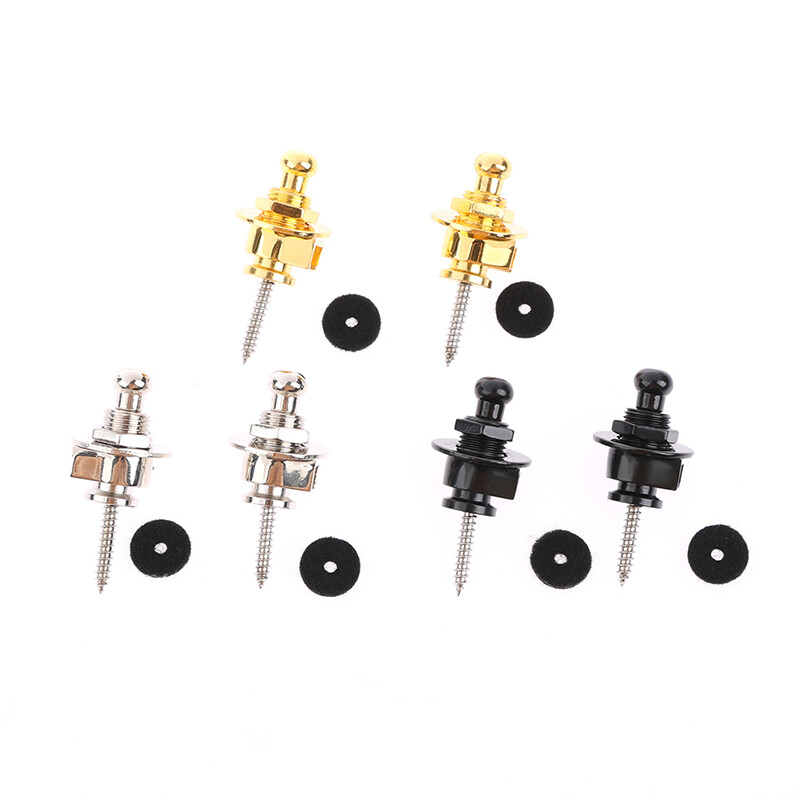 2pcs Guitar Strap Lock With Leather Mat Metal Button Hold Tight Screw ...