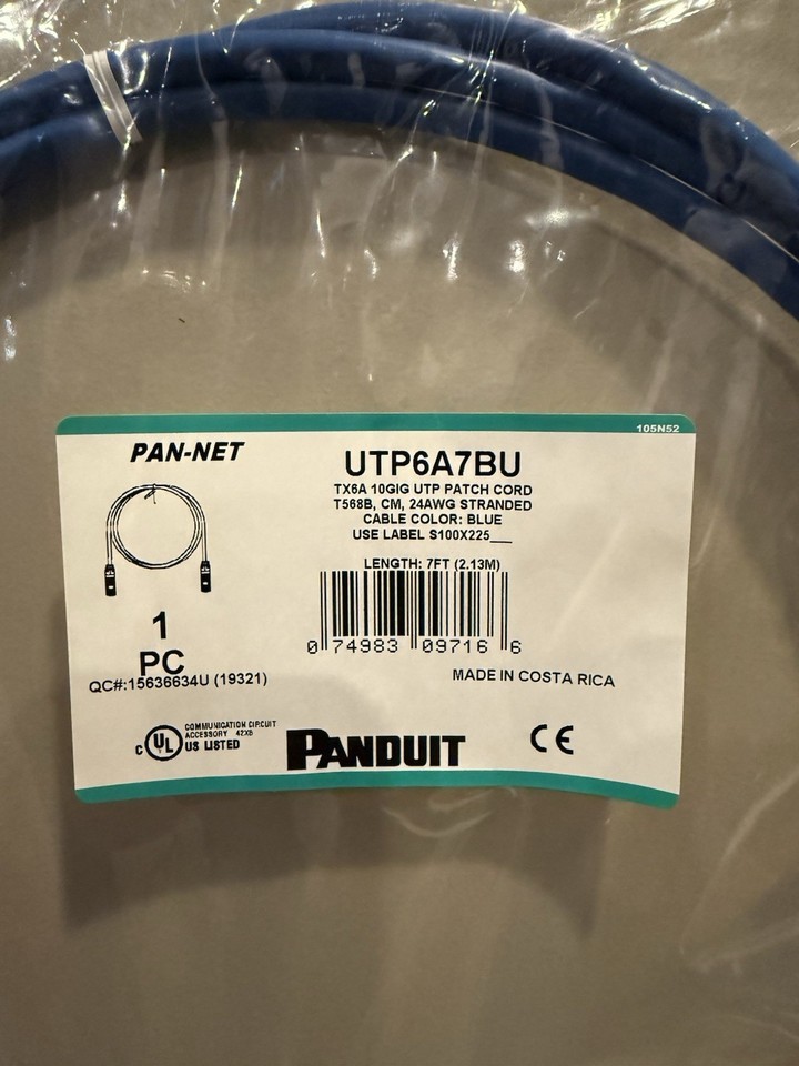 Panduit UTP6A7BU Category 6A 7ft Blue Ethernet Patch Cable NEW | eBay