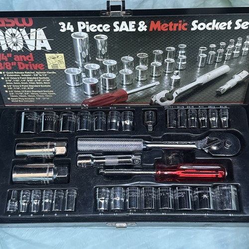 Vintage Easco Nova 1/4&3/8 Drive 34 Pc SAE & Metric Socket Set | eBay
