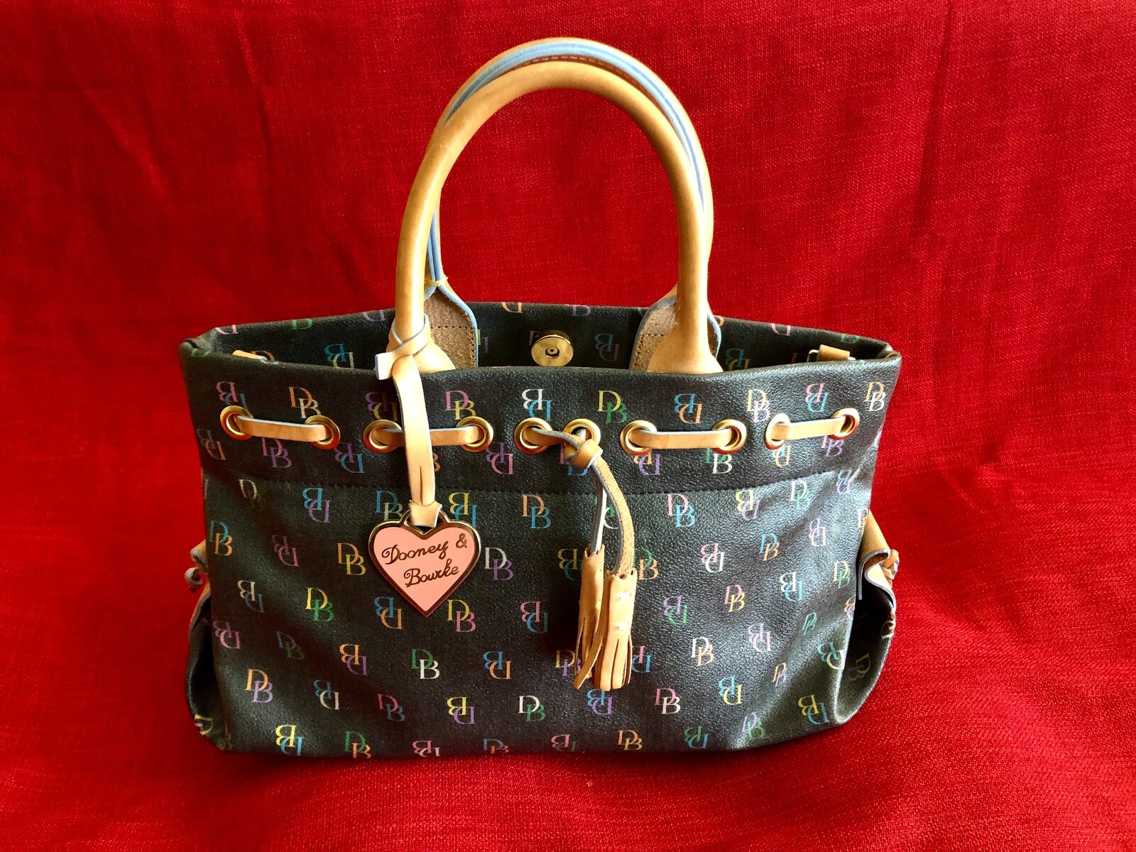 Dooney & Bourke Signature DB Logo Leather Purse Handbag Brown w/ Charm ...