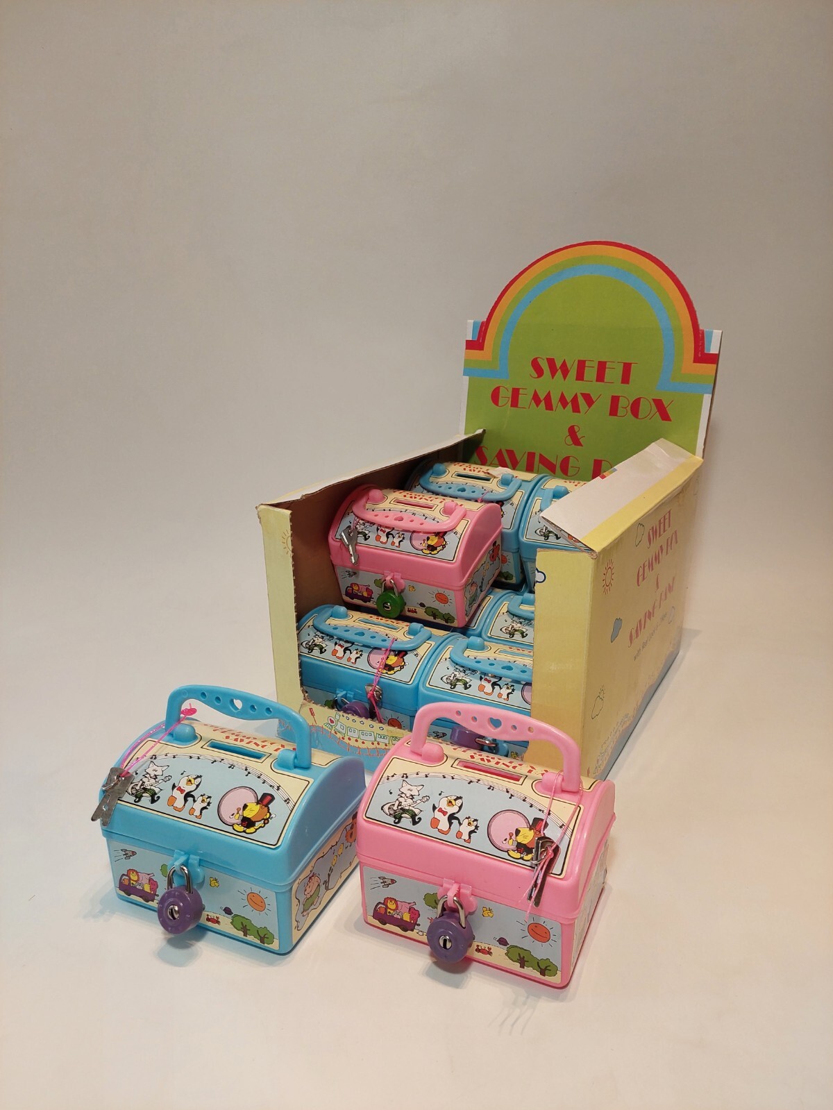 1X VINTAGE 90'S CUTE SWEET GEMMY COIN BOX & SAVING PIGGY BANK PLASTIC ...