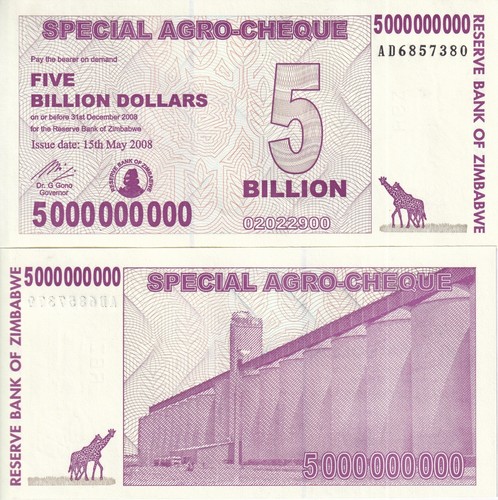 Zimbabwe 5 Billion Dollars 2008 P 61 UNC | eBay
