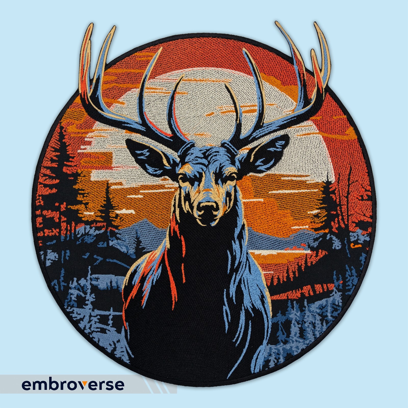 Sunset Deer Large Back Patch, Embroidered Realistic Noble Forest Animal ...