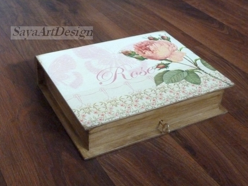 Jewelry Keepsake Box with a Key. Book Shape Wooden Box. | eBay