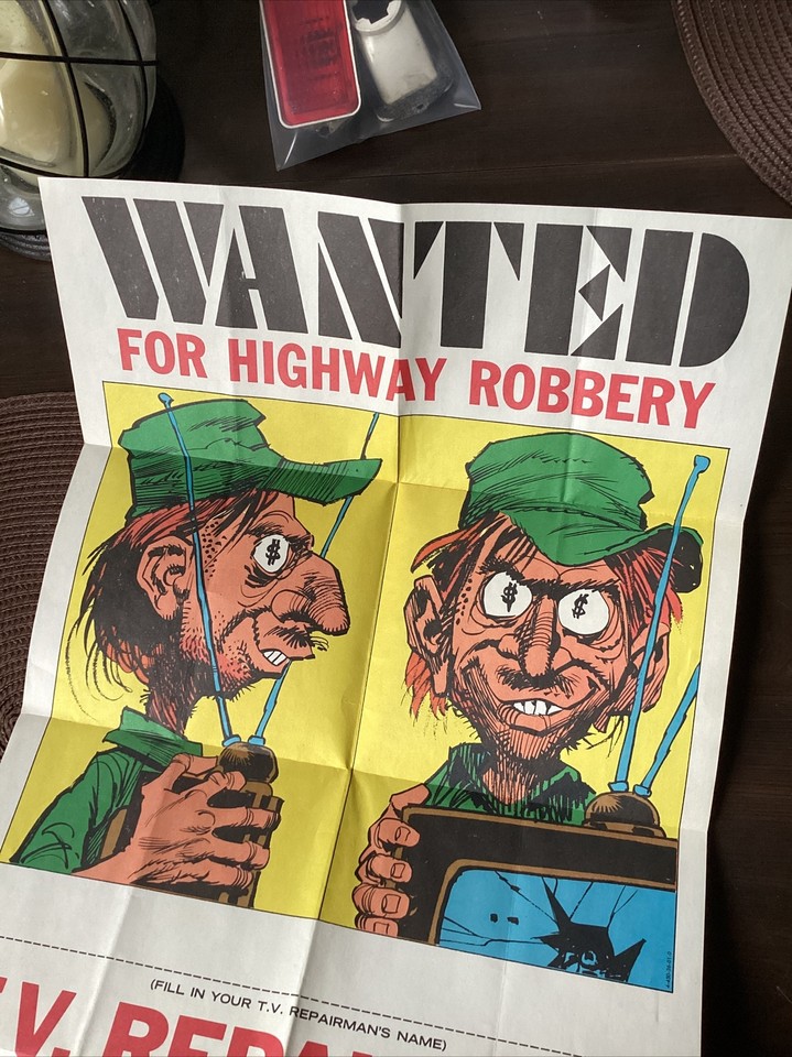 Vintage 1980 Topps 12" x 20" "Wanted Posters" The T.V. Repairman #7 | eBay