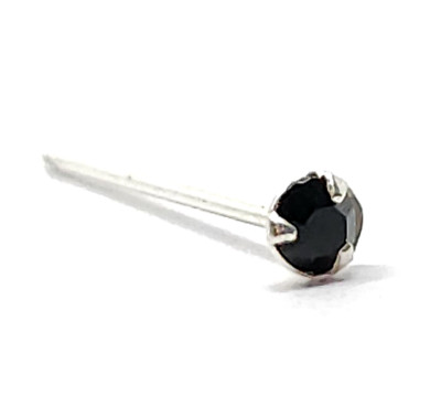 Nose Stud Tiny Onyx Gemstone Tri Claw Set 22g (0.6mm) 925 Silver L ...
