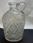 ANTIQUE Pressed CUT Glass LiquorWine HANDLED Jug QUILTED DIAMOND & FAN ...