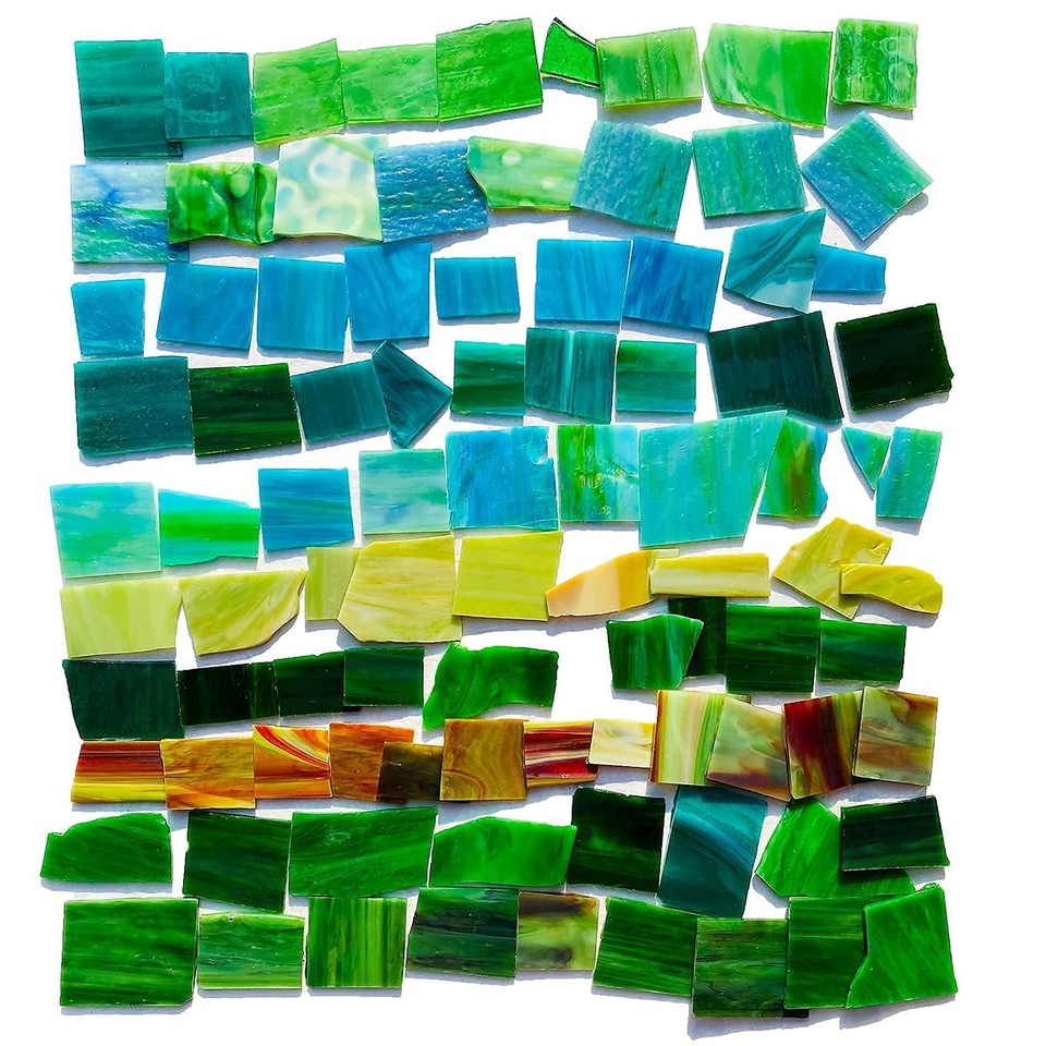 Broken Stained Glass Scraps Mixed Green Colors, Irregular Stained Glass ...