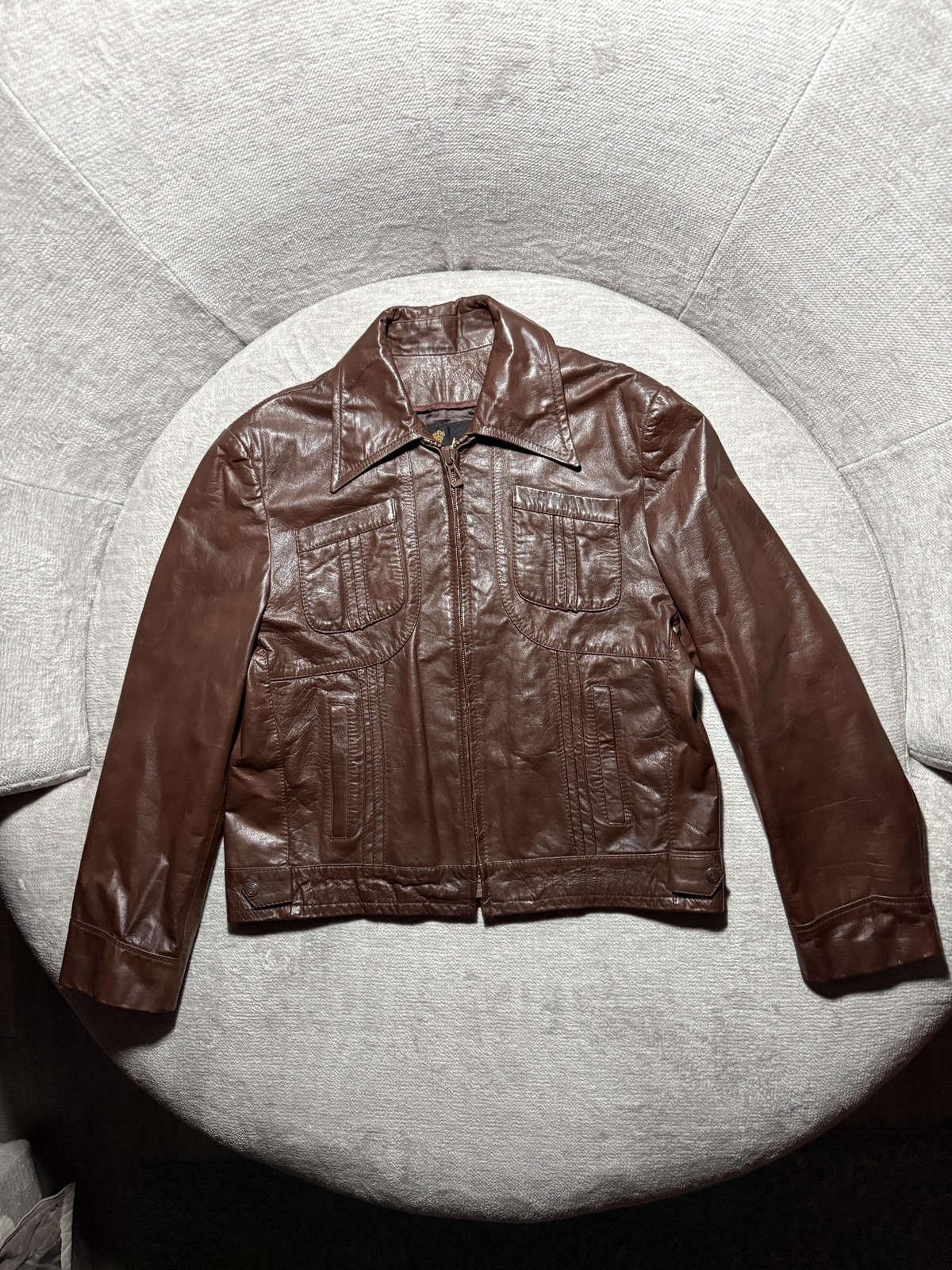Vintage Imperial Leather Jacket Mens 48 Brown Zip Front Retro Bomber ...