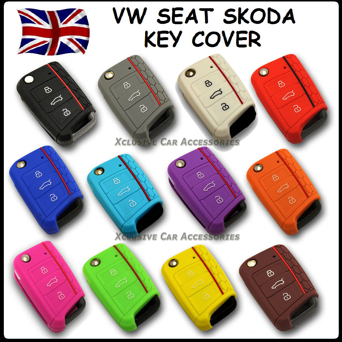 Key Cover For VW Seat Skoda 3 Button Flip Key Fob Case Hull Silicone ...