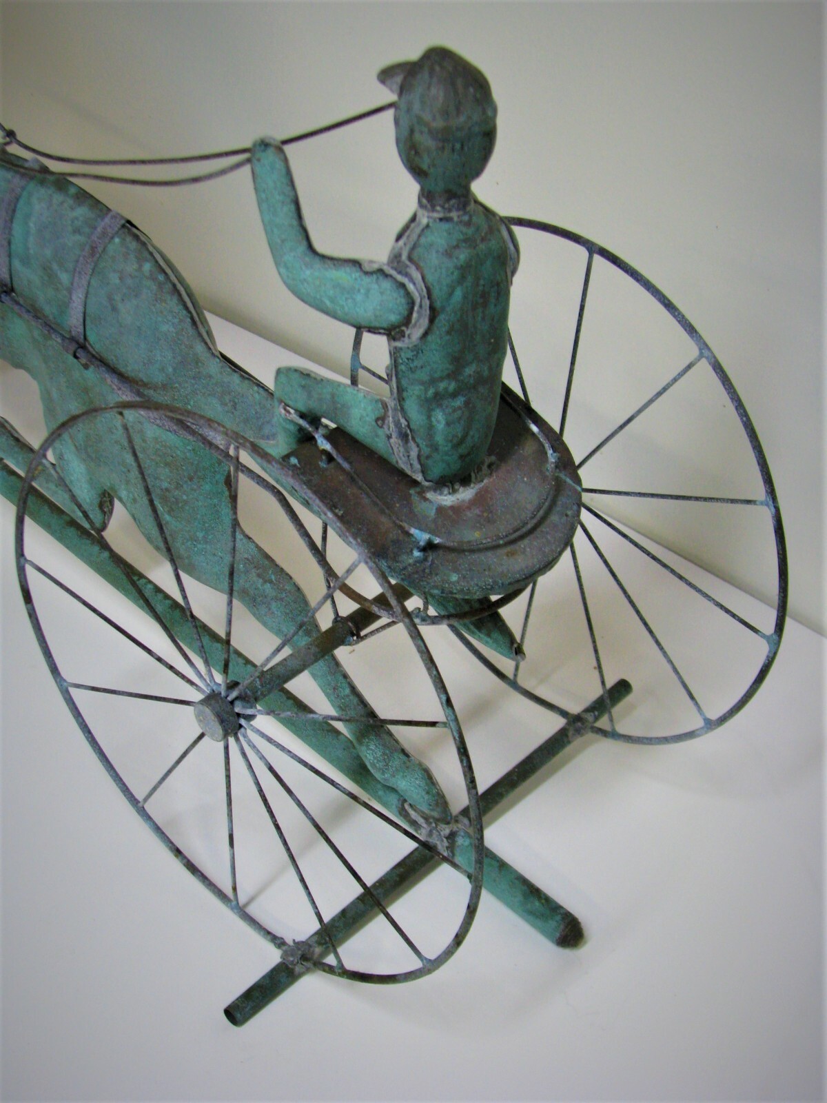 Vintage 32" Copper Horse & Sulky Weathervane w/ Jockey & Directionals ...