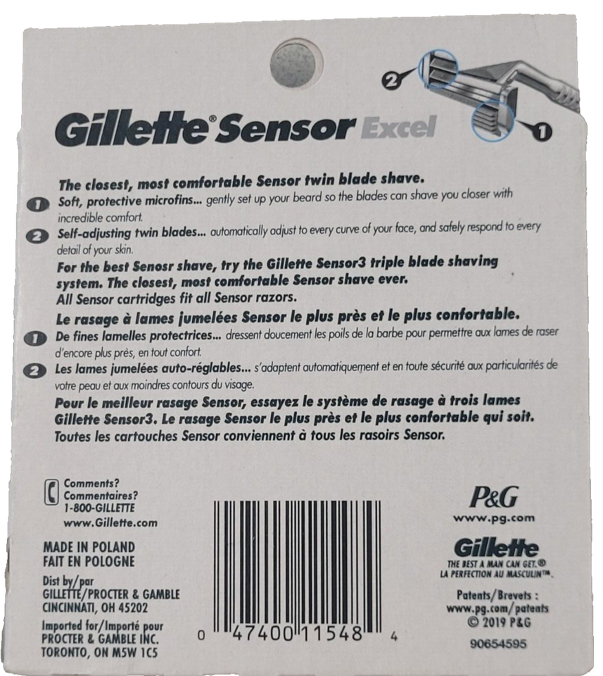 10 PACK Gillette Sensor Excel Razor Twin Blade Refills 10 Cartridges ...