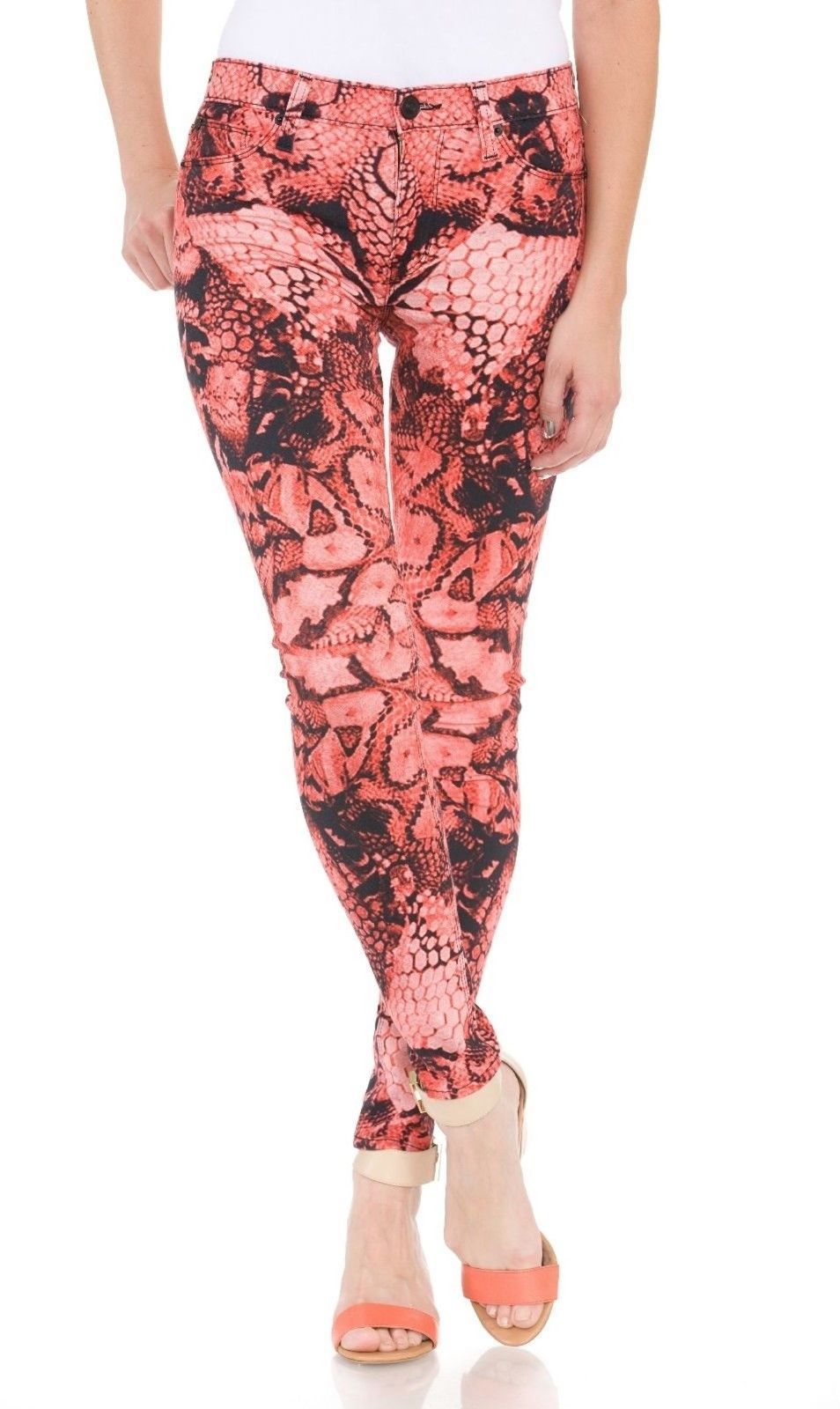 Hudson Nico Mid Rise Super Skinny Red Snake Skin Pattern Verm Sz 27 ...