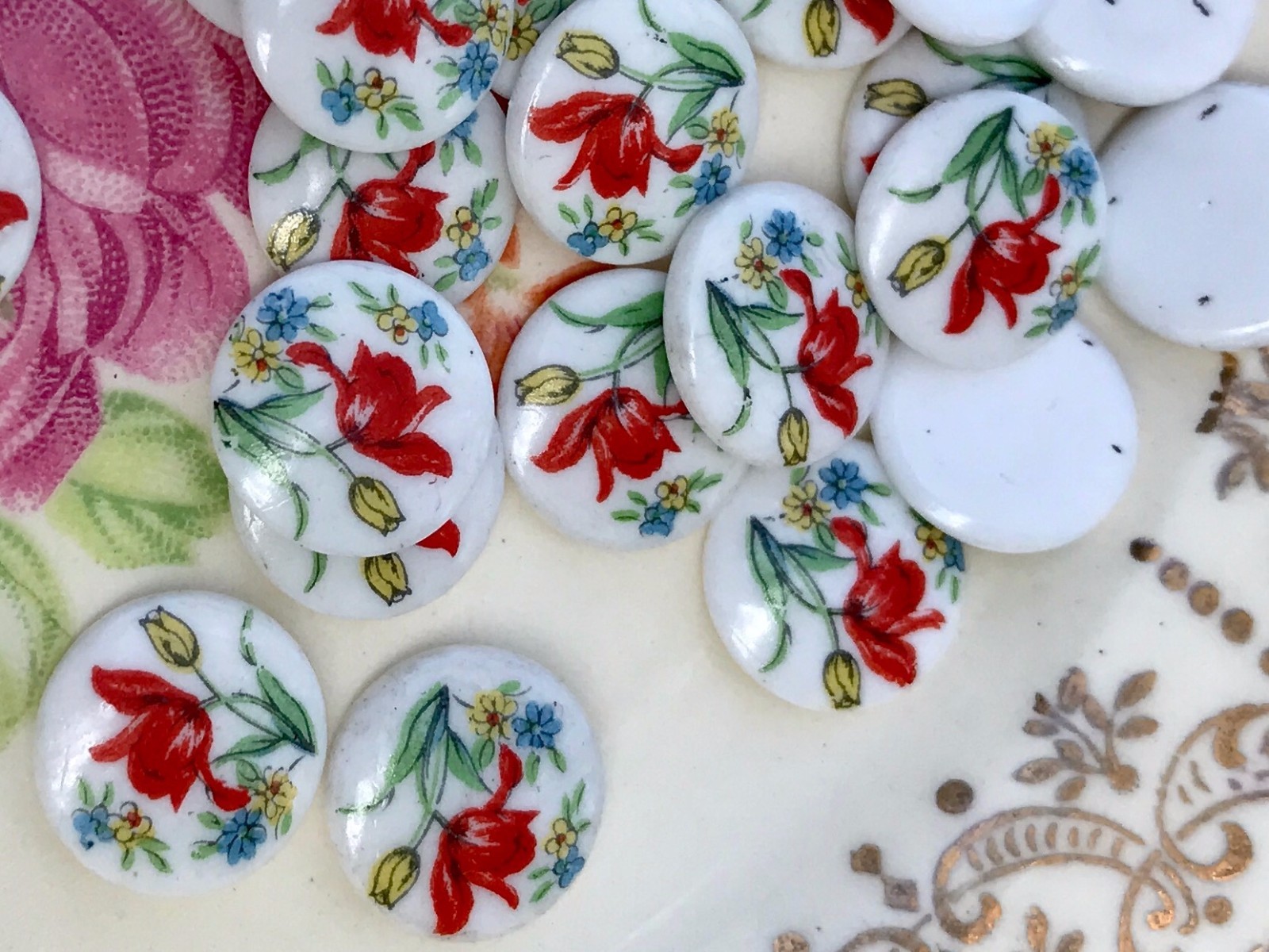 Vintage 10mm Cabochons,Red Rose Cabochons,Limoges Cabochons,Japan Round ...