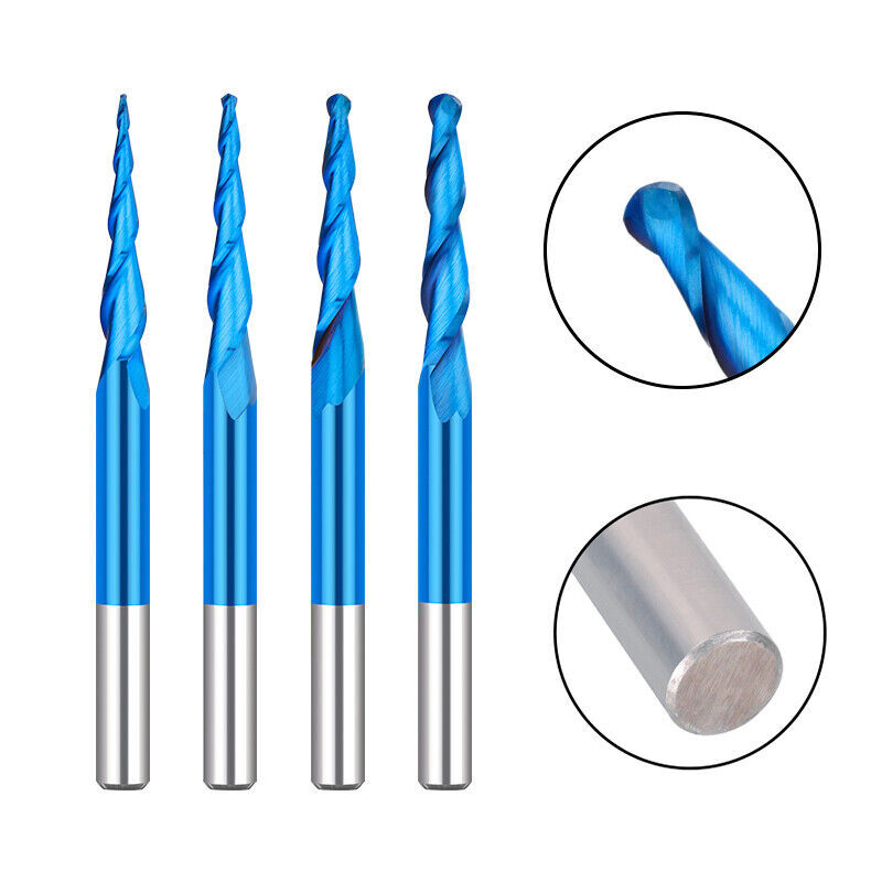 2 Flute Carbide Tapered Ball Nose End Mill R0.25-R2 CNC Engraving ...