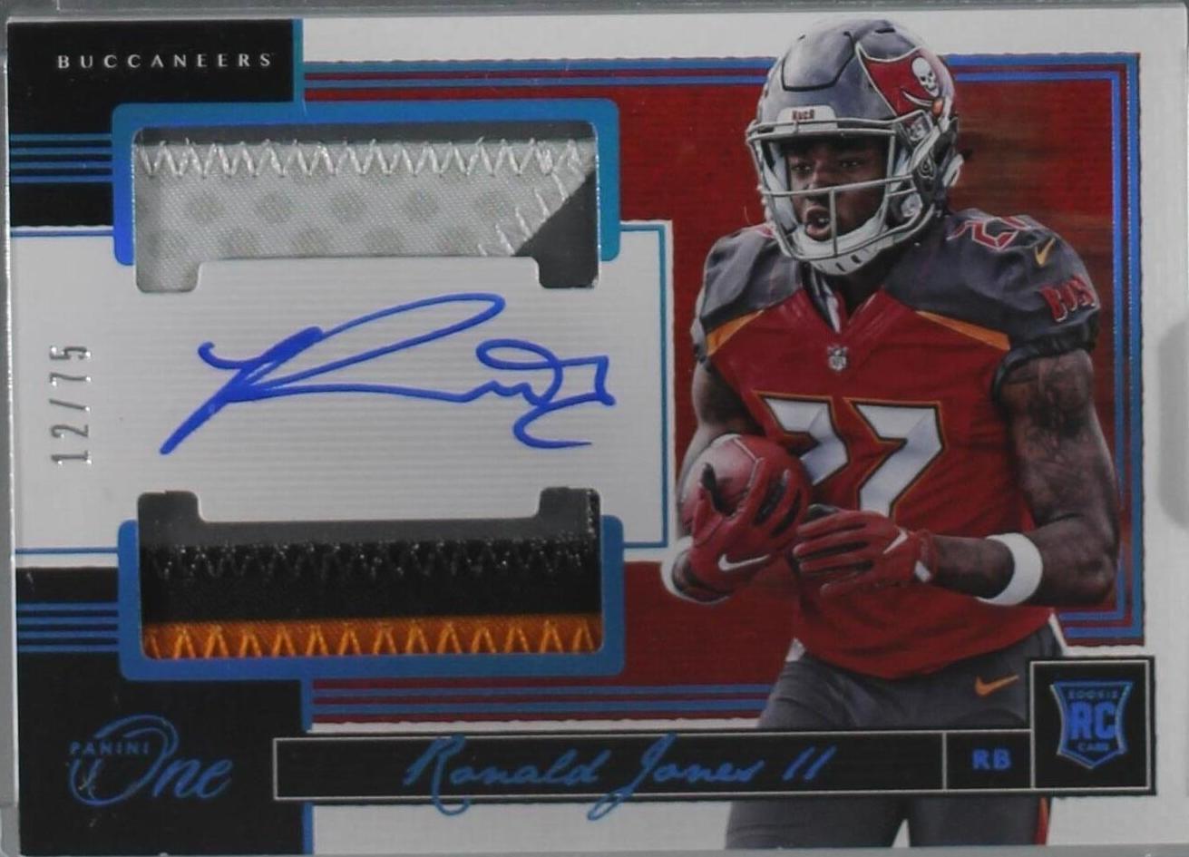 2018 Panini One - Rookie Dual Patch Autographs Ronald Jones II #59 Blue ...