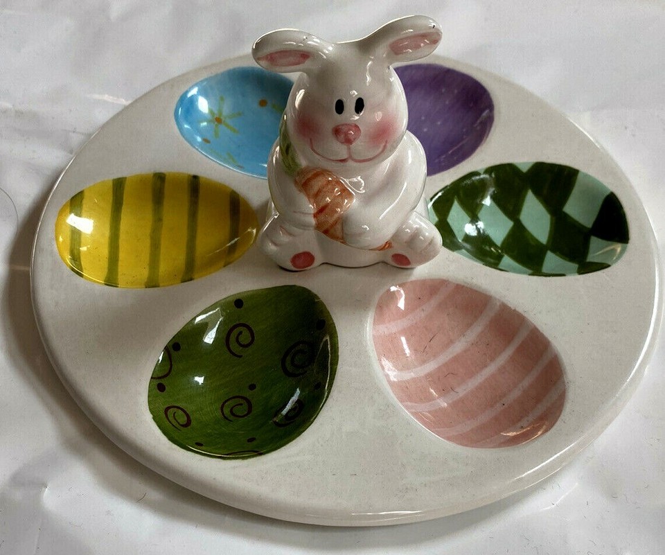 Unbranded Ceramic Easter Bunny 6” Diameter Egg Serving Plate With Bunny ...