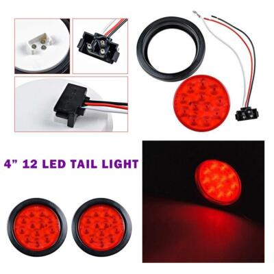 2PCS 4" Inch Red 12 LED Round Stop/Turn/Tail Truck Light with Grommet ...