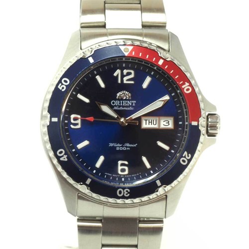 Orient Day-Date Automatic Watch AA02-C5-A Silver Color/Blue x Red Bezel ...