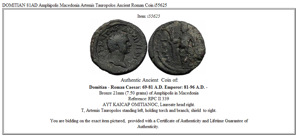 DOMITIAN 81AD Amphipolis Macedonia Artemis Tauropolos Ancient Roman ...