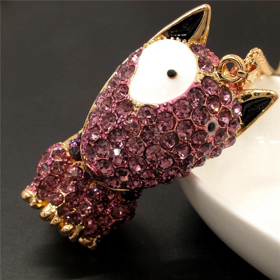 Fashion Women Purple Crystal 3D Dog Puppy Animal Pendant Chain Necklace ...