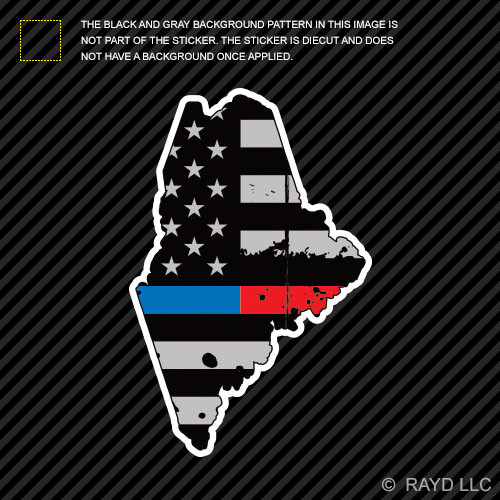 Distressed Thin Blue Red Line Maine State Shaped Subdued US Flag ...
