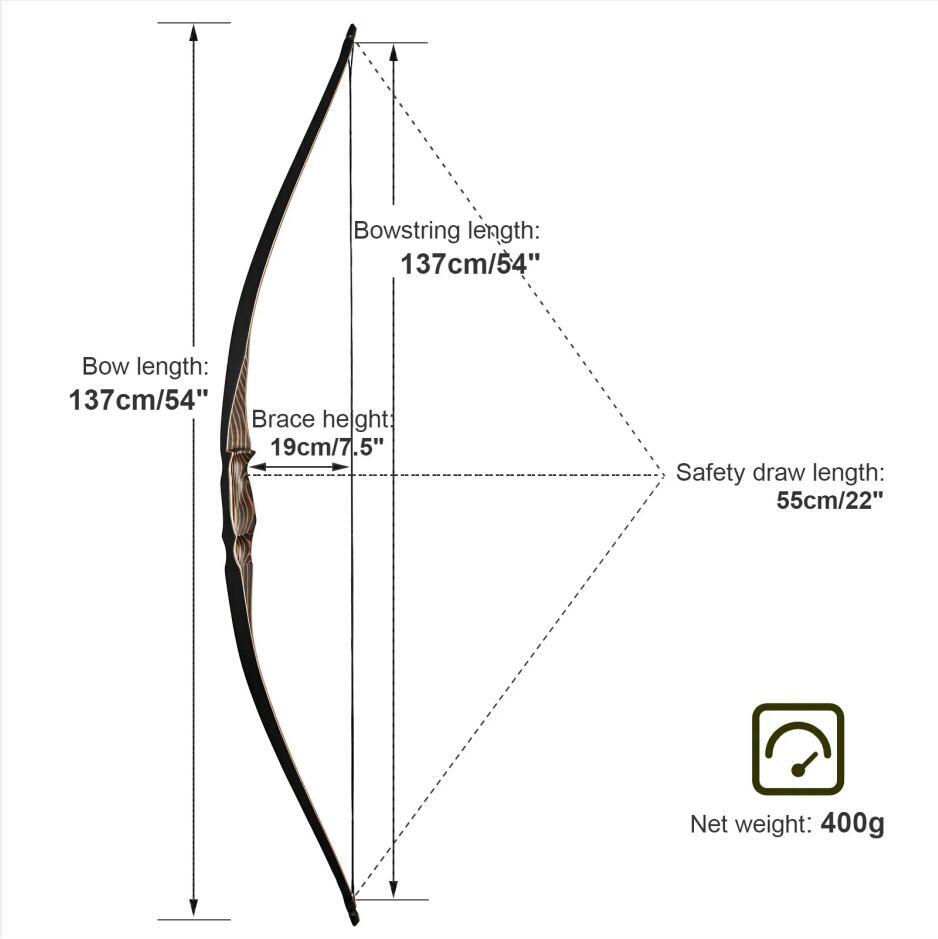 54" Traditional Longbow Recurve Bow 20-70lb Wooden Riser Archery ...