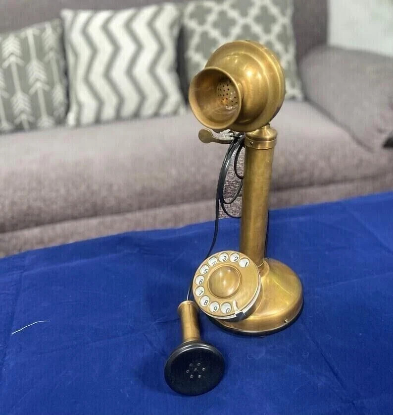 Vintage Antique Brass Landline Telephone Rotary Dial Nautical ...