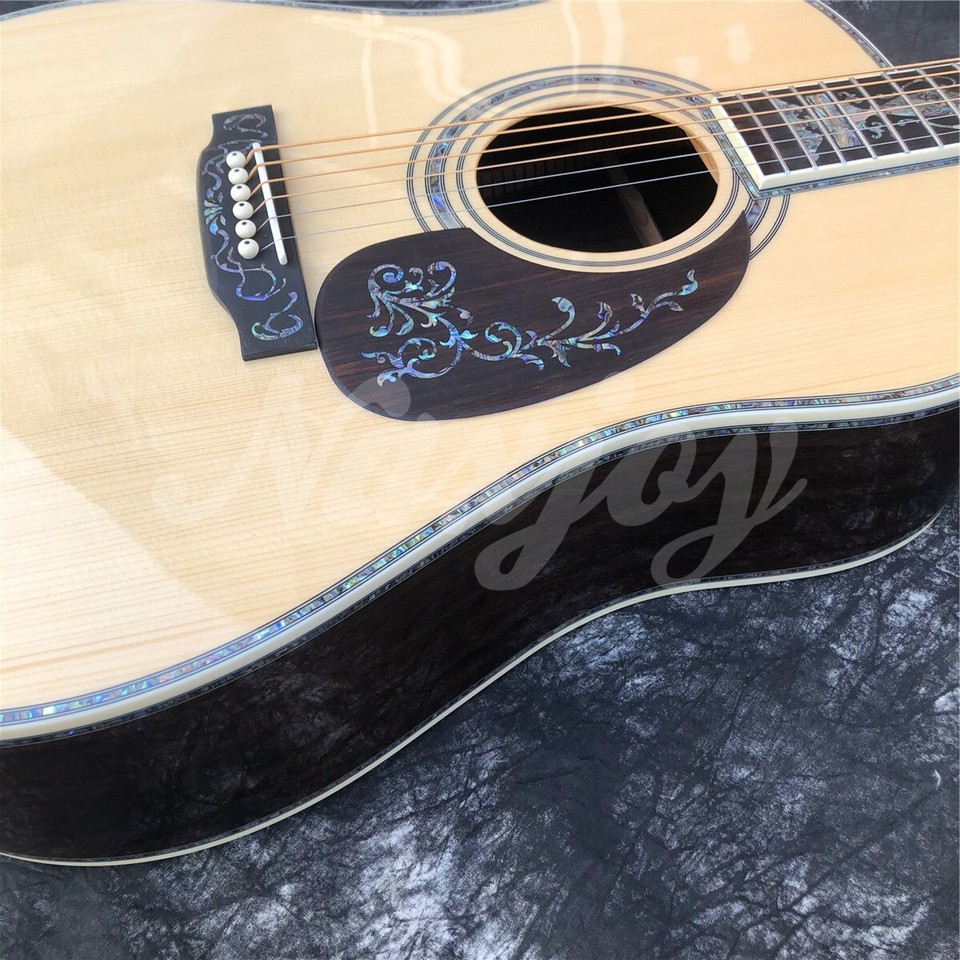 NEW 41 Inch Solid Spruce Acoustic Guitar Abalone Flowers Inlay Rosewood ...