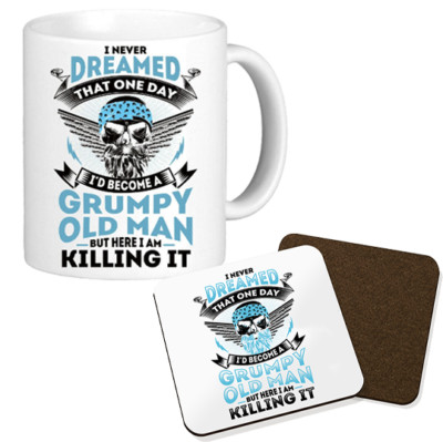 Grumpy Old Man Comedy Funny Skull Biker Mug And Coaster Set | eBay UK