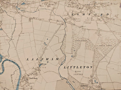 Original 1899 OS Map Sheet Laleham Littleton Ashford Charlton Staines ...