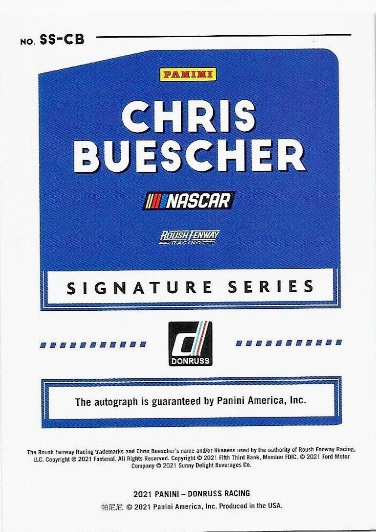 2021 Donruss NASCAR Chris Buescher Signed SIGNATURE SERIES - CERTIFIED ...