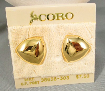 NOS Vintage CORO Gold Tone Metal Triangle Dome Pierced 14k GF Post ...