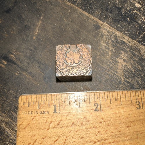 Printing Block “ 4 Leaf Clover in a Wreath “ Great Details. Copper Face ...