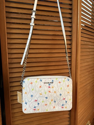 Michael Kors Jet Set White Multi Airplane Print East West Crossbody Bag ...