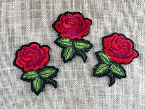 Flower Patches Iron On Red Roses Floral Embroidery Patches for Clothes ...