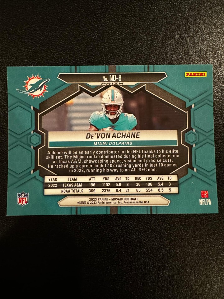 2023/2024 Devon Achane No Huddle Silver Mosaic Rookie Debut (Rare/Color ...