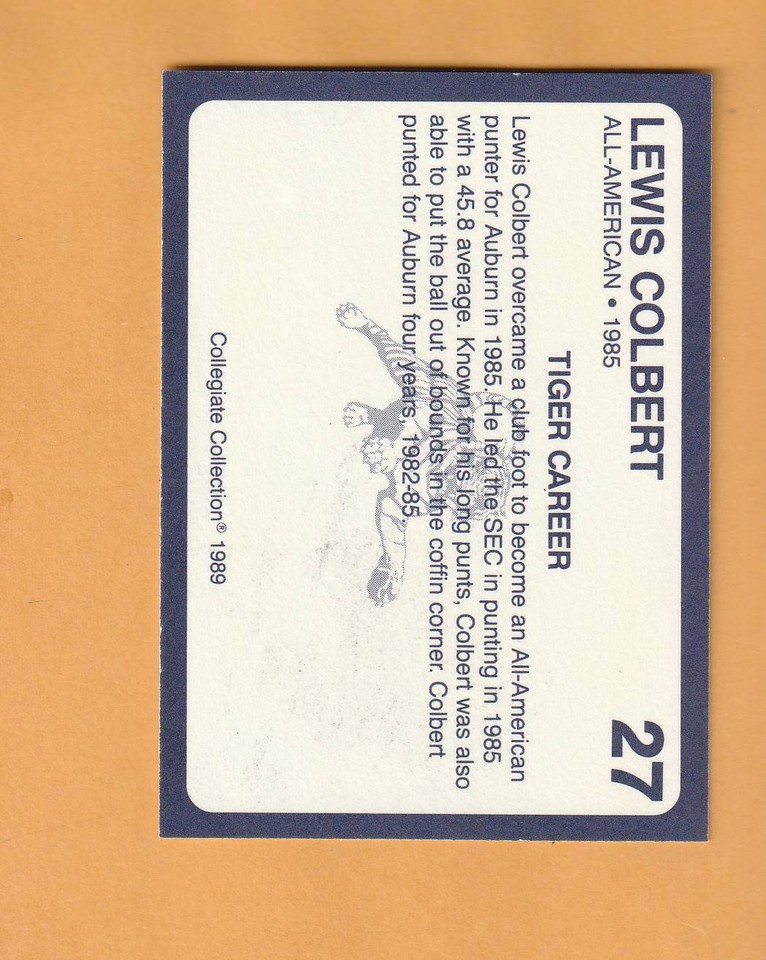 Lewis Colbert Auburn Tigers AUTO Signed 1989 Card Kansas City Chiefs 1L ...