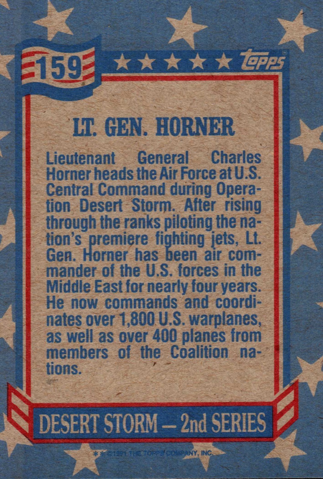 Lt. Gen. Horner Desert Storm 1991 Topps Desert Storm #159 Card | eBay