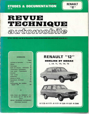 RTA 1978 - RENAULT 12 L LN TL TN TR TS - BERLINE + BREAK / REVUE ...