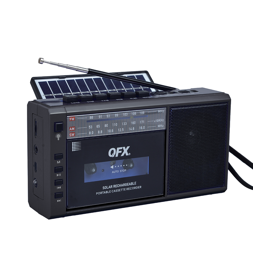 QFX J-200BT Solar Portable Cassette Player Recorder +3-Band (AM/FM/SW ...