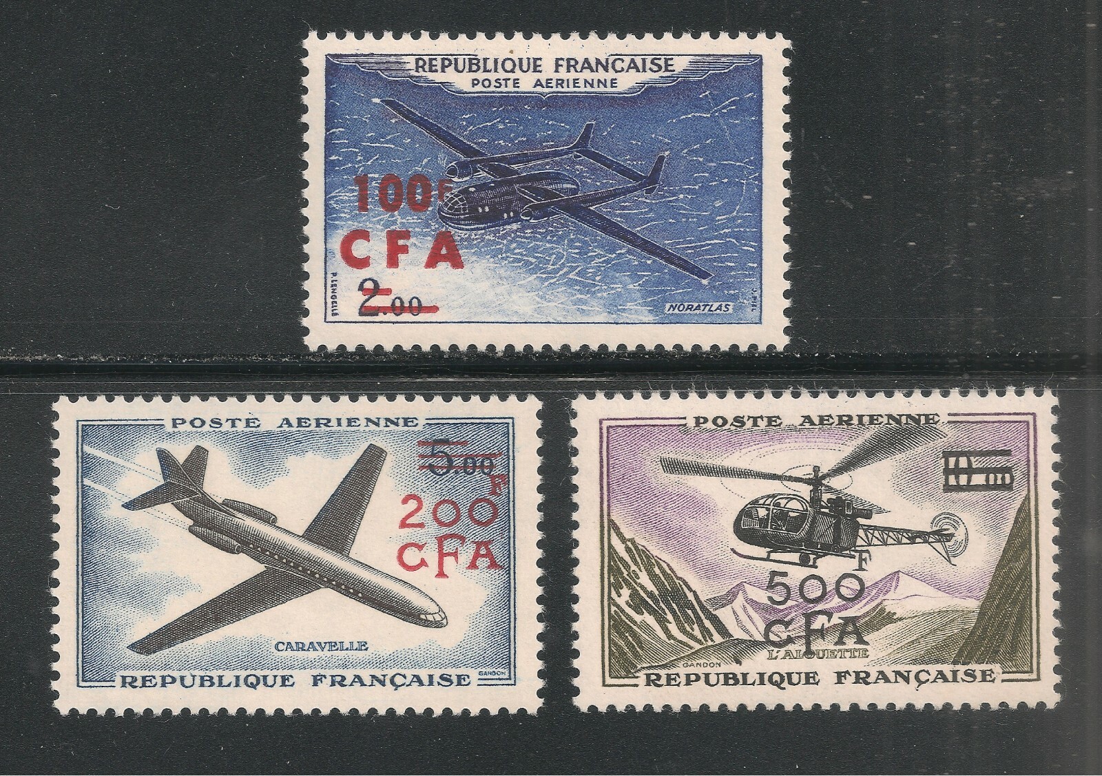 Reunion #C48-C50 VF MNH - 100fr on 2fr to 500fr on 10fr Plane, Jet ...