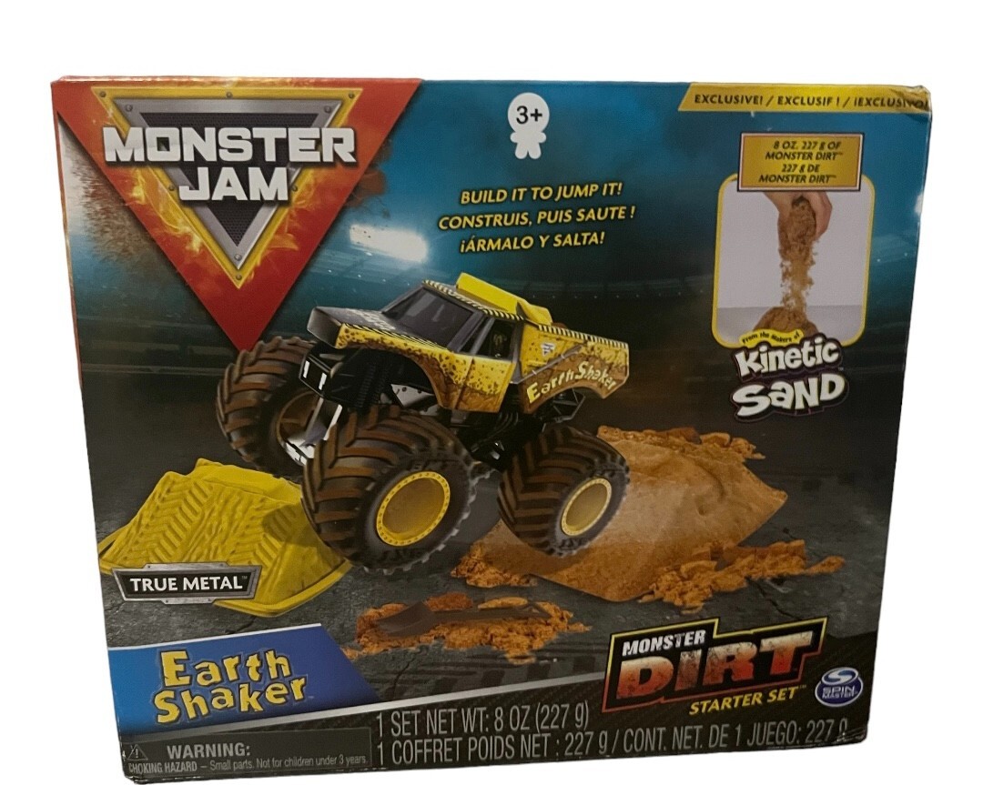 Monster Jam Earth Shaker Dirt Starter Set Kinetic Sand 1:64 Die-Cast ...