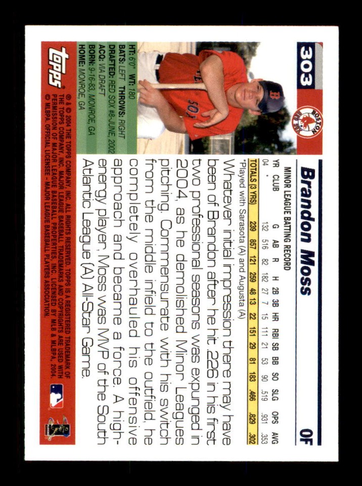 2005 Baseball Topps Brandon Moss Boston Red Sox #303 FY RC | eBay